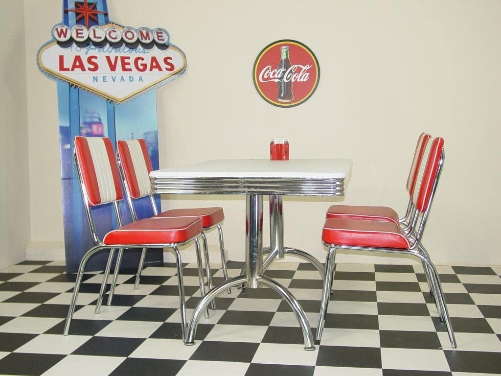American Diner Furniture 50s Style Retro White Booth Table and 4 Red ...