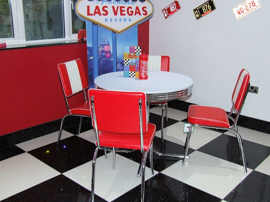 American 50s Diner Furniture Budget Retro Style Table and 4 Red Chairs ...