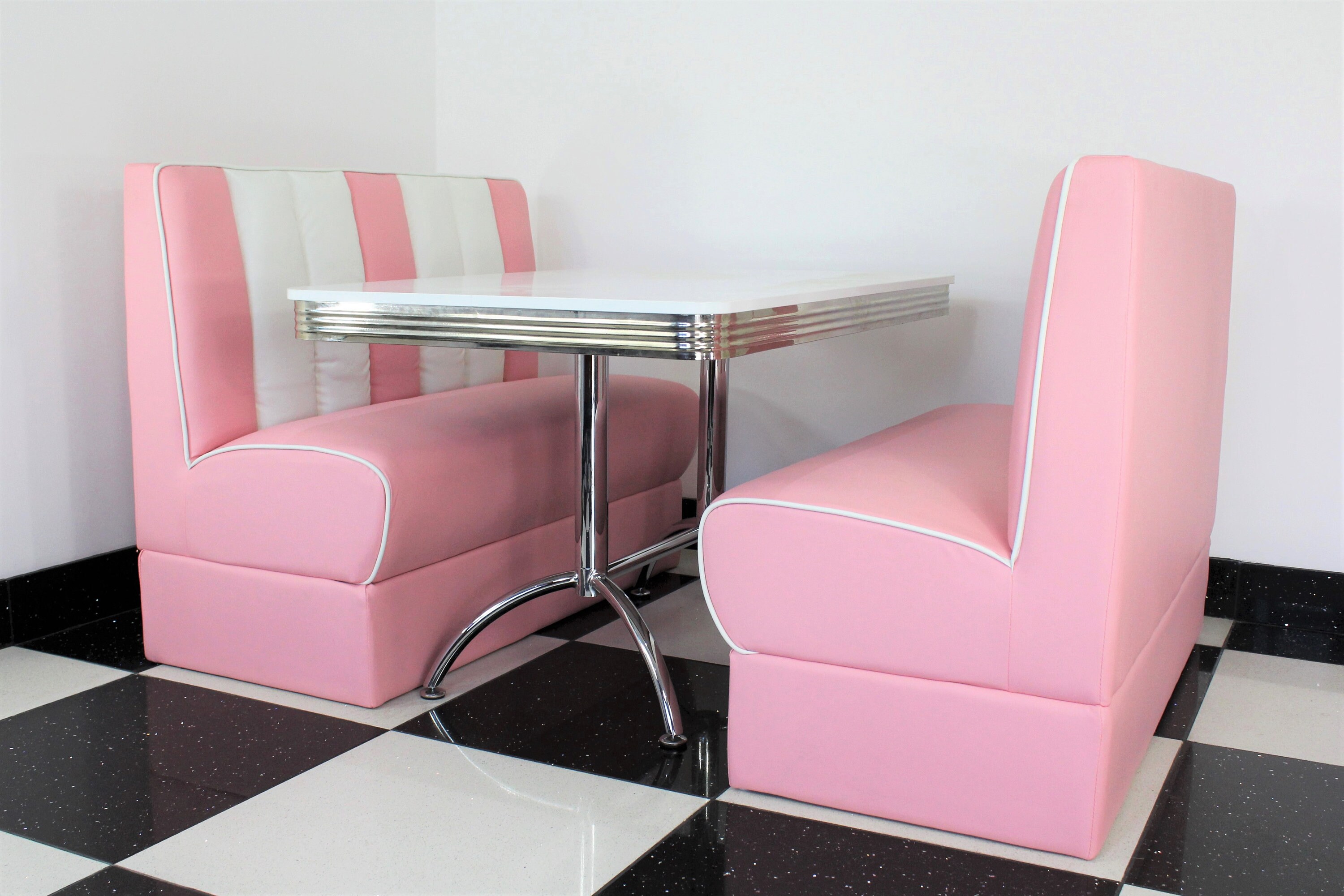 American Diner Furniture 50s Style Retro White Table and Two Pink ...