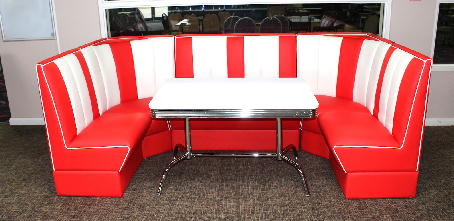 American Diner Furniture 50s White Table and Red Booth Set Commercial ...