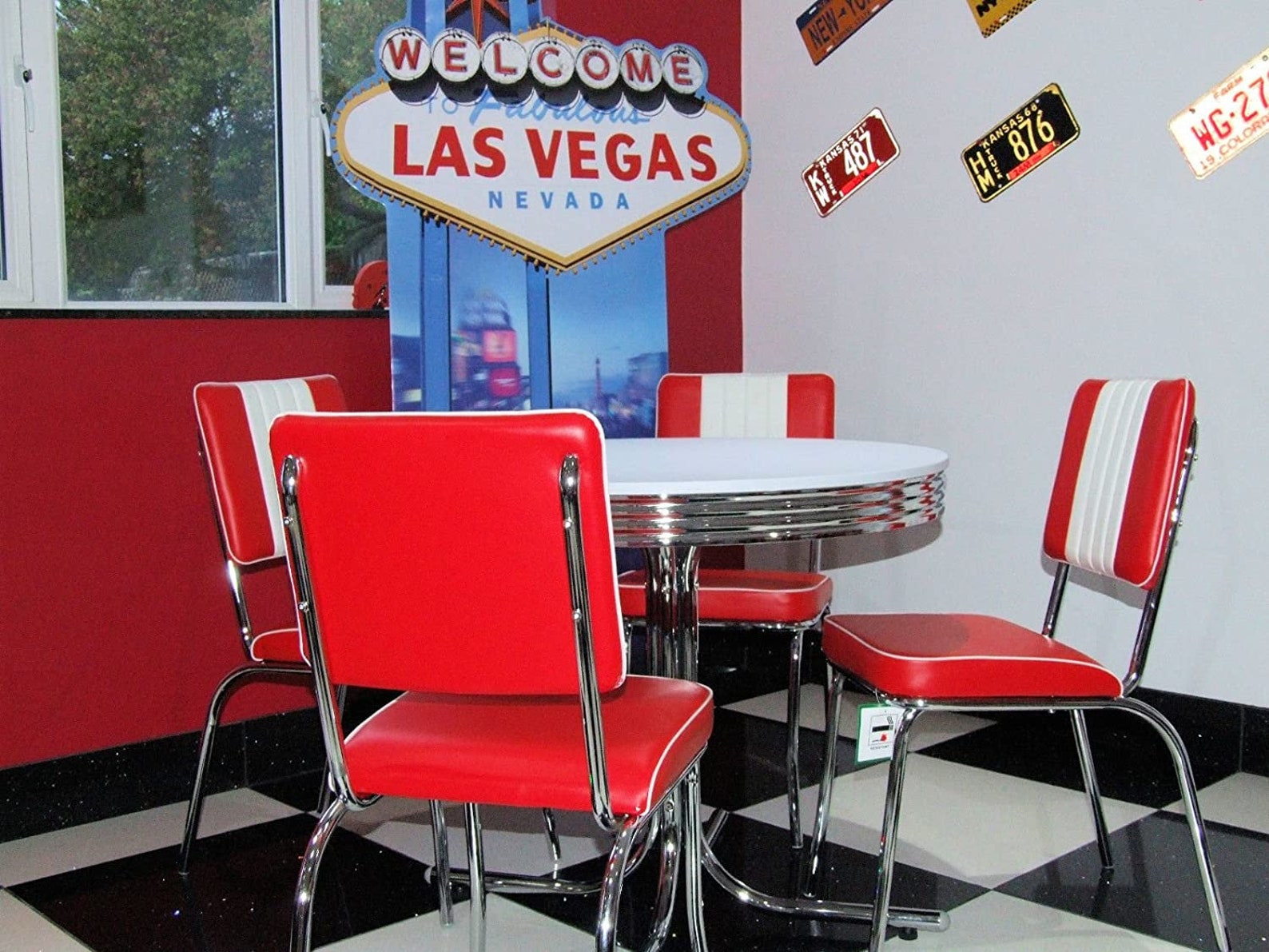 American 50s Diner Furniture Budget Retro Style Table and 4 Red Chairs ...