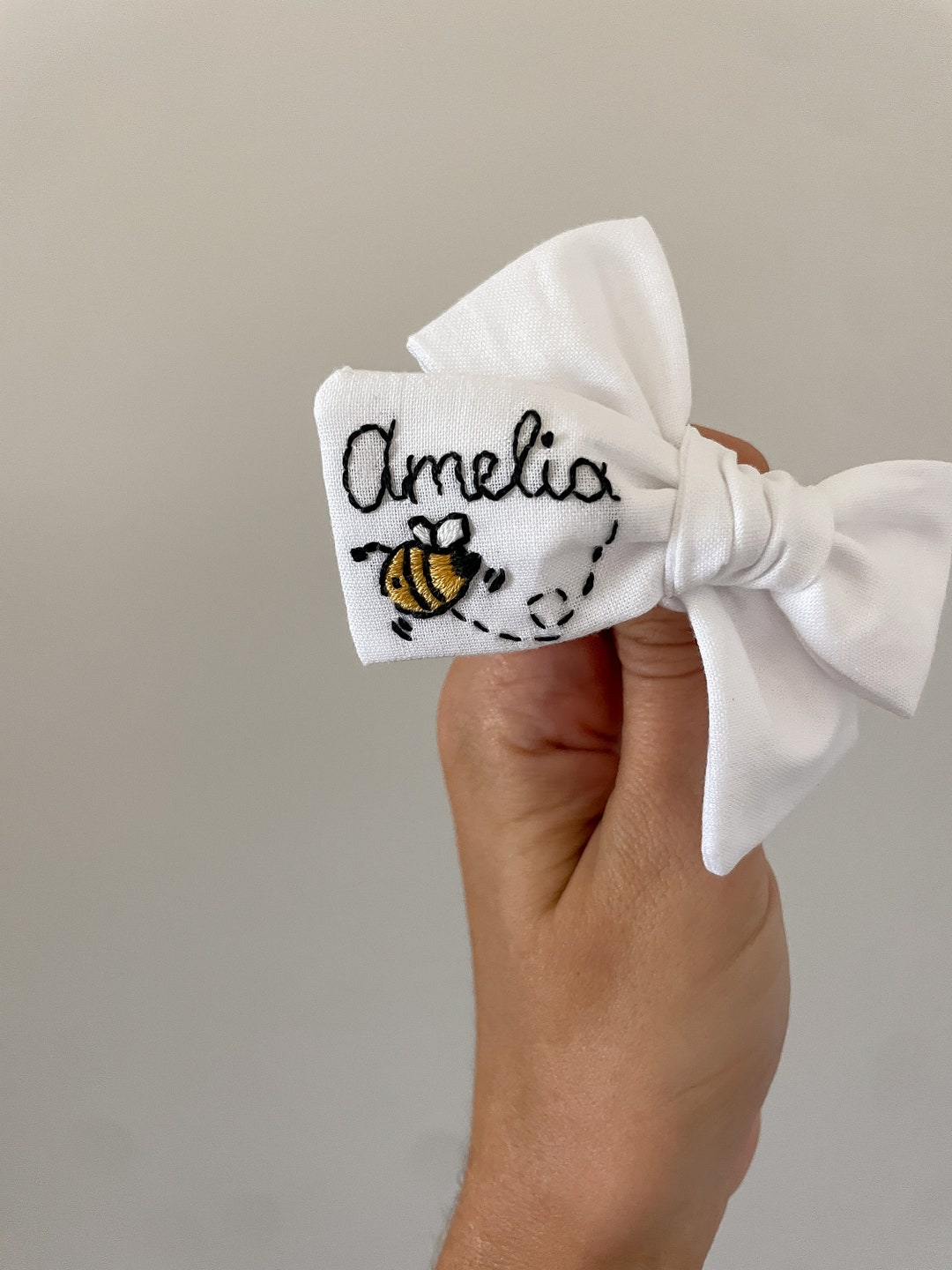 Bumblebee Bow - Bee Bow - First Bee Day - Hand Embroidered Bow - Baby ...