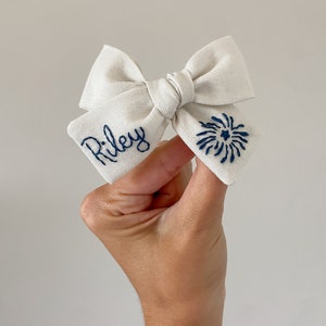 Firework Bow 4th of July Hand Embroidered Name Bow With Firework Baby ...