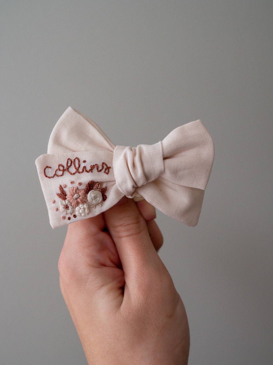 Boho Floral Bow Boho Baby Boho Bow Hand Embroidered Bow Embroidered ...