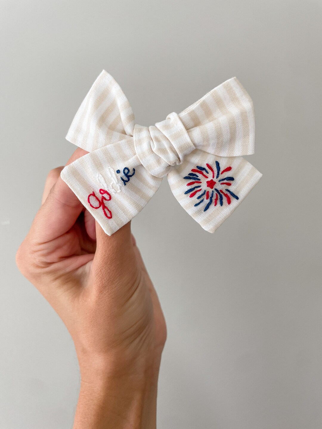 Firework Bow 4th of July Hand Embroidered Name Bow With Firework Baby ...