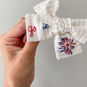Firework Bow 4th of July Hand Embroidered Name Bow With Firework Baby ...
