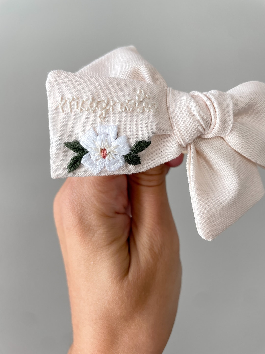 Magnolia Bow - Flower Bow - Magnolia Birthday - Hand Embroidered Bow ...