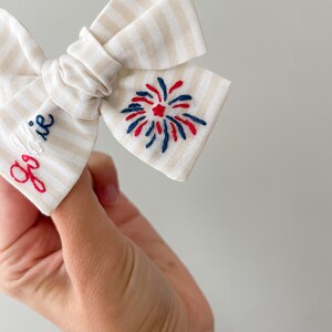 Firework Bow 4th of July Hand Embroidered Name Bow With Firework Baby ...