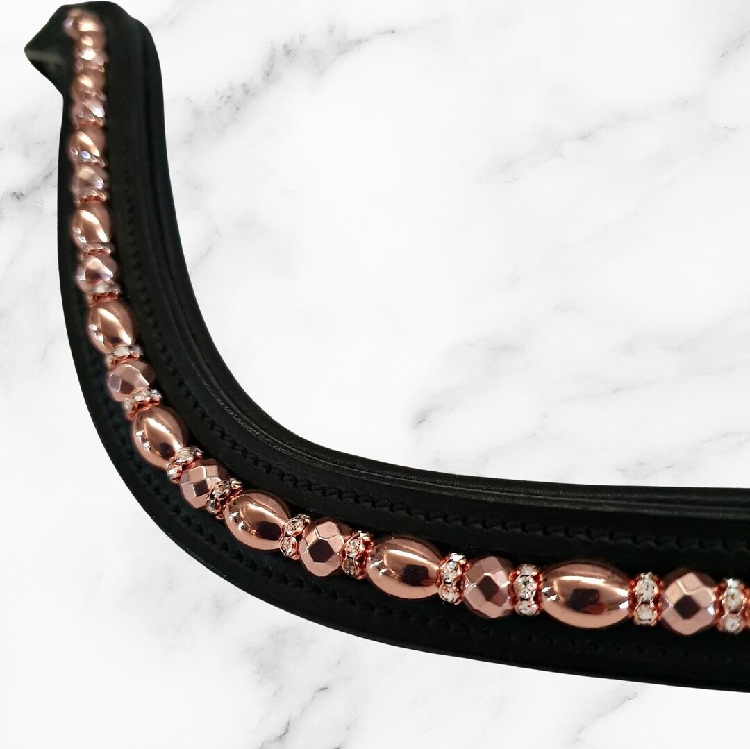 Rose Gold Leather Browband, Beaded Equine Dressage Show Browband - Etsy