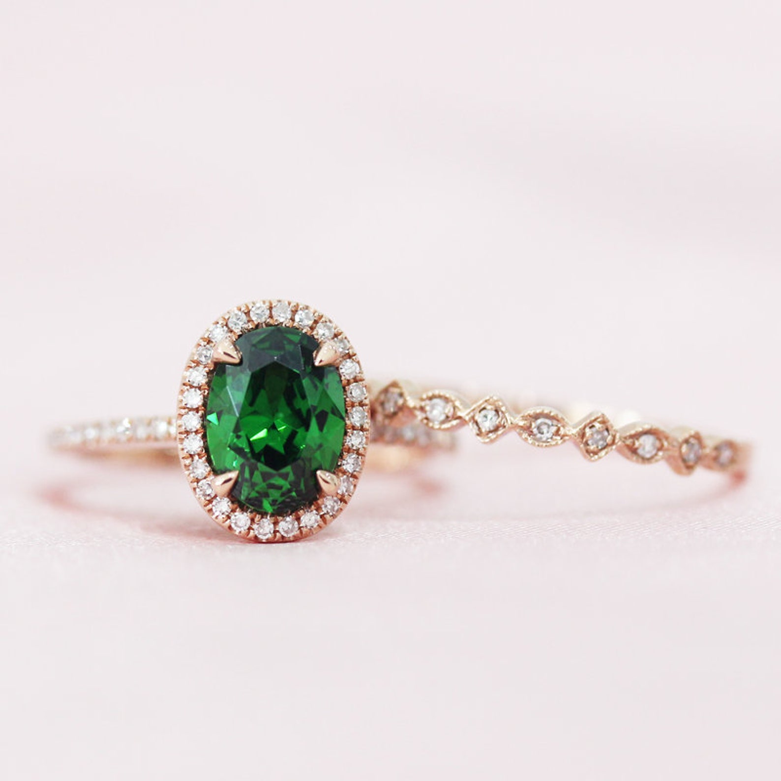 Birthstone Ring Set 68mm Oval Cut Treated Dark Green Emerald | Etsy