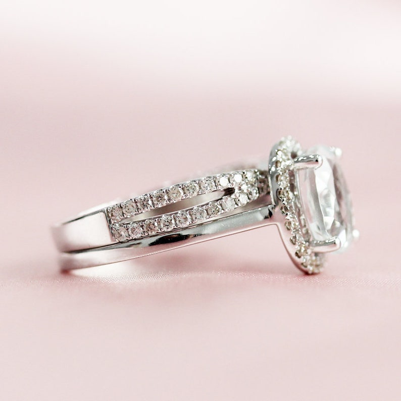 November Birthstone Ring Set 7x9mm Oval Cut Natural White | Etsy