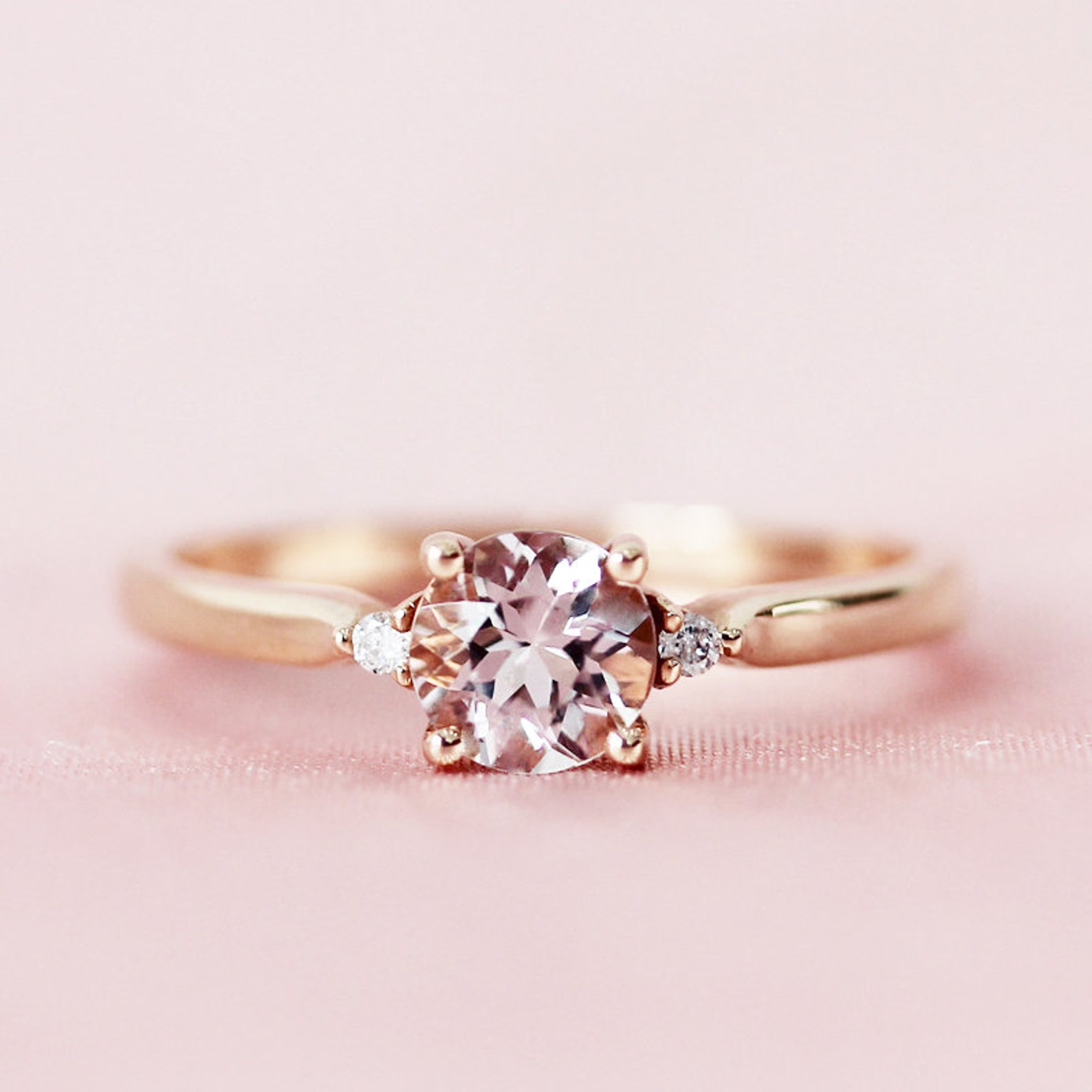 Morganite Engagement Ring 5mm Round Cut Natural Morganite Ring - Etsy