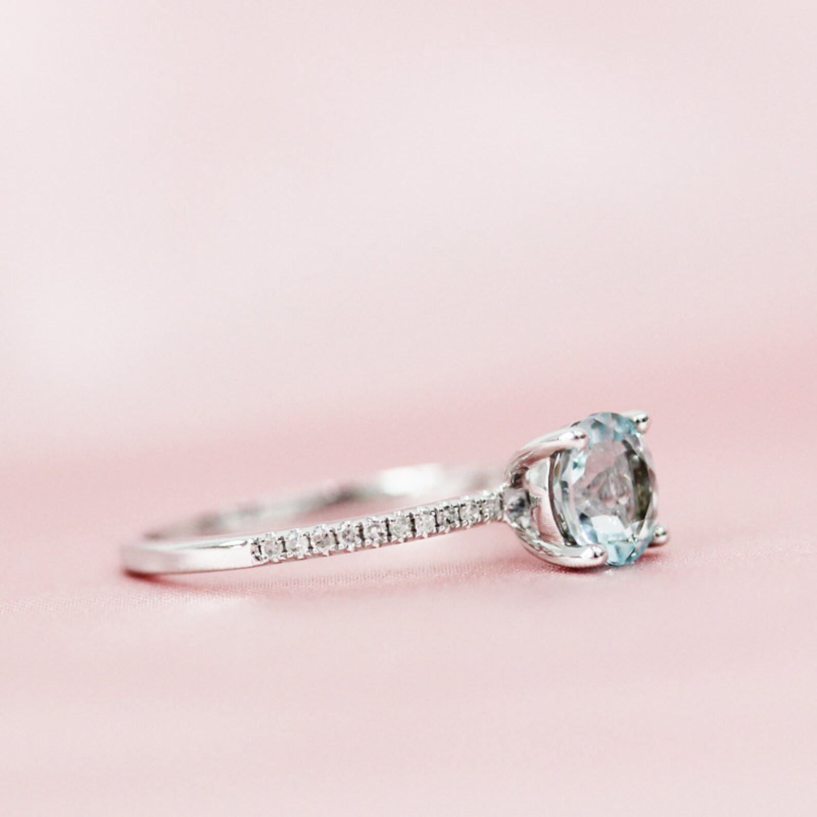 March Birthstone Ring 6.5mm Natural Round VS Light Blue | Etsy