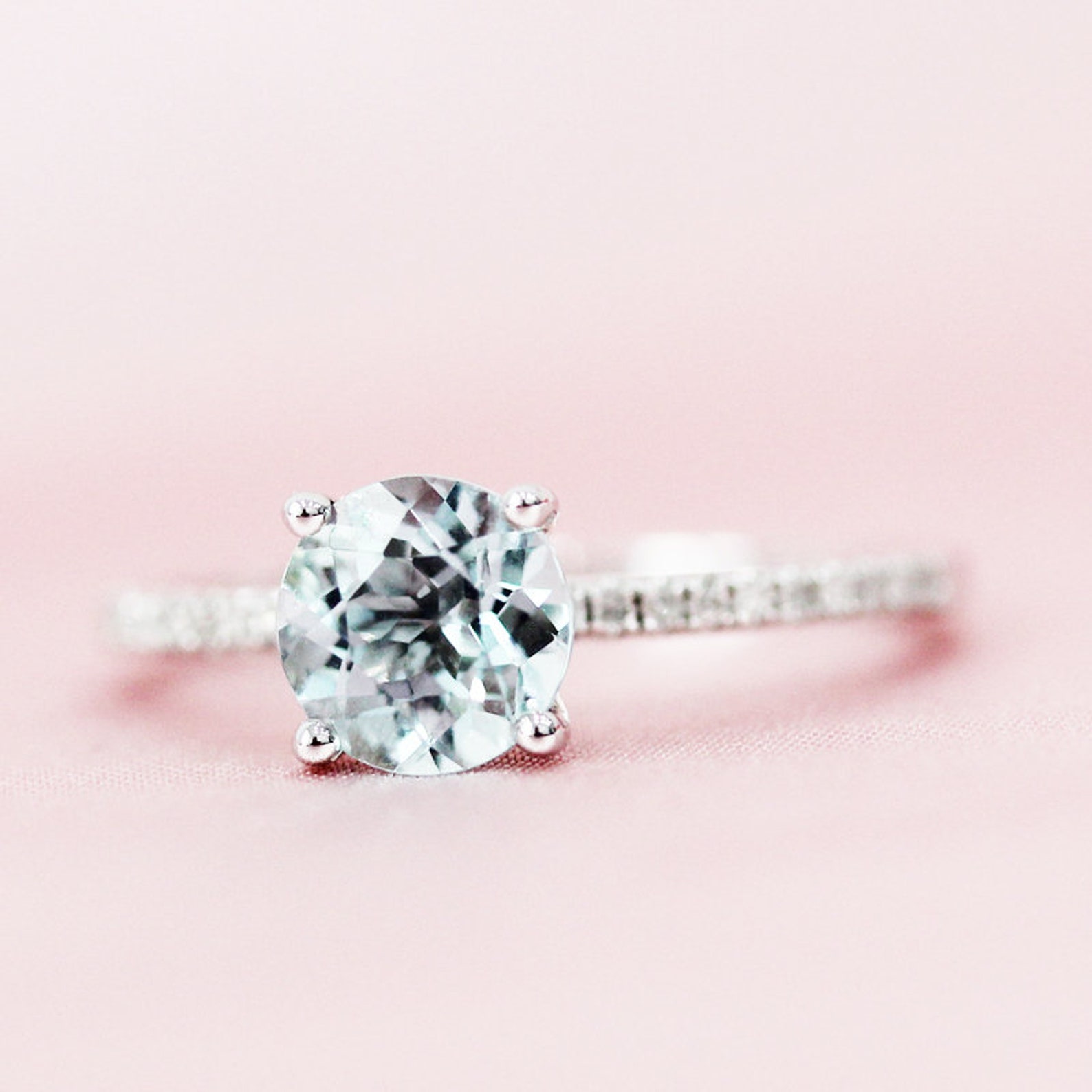 March Birthstone Ring 6.5mm Natural Round VS Light Blue | Etsy