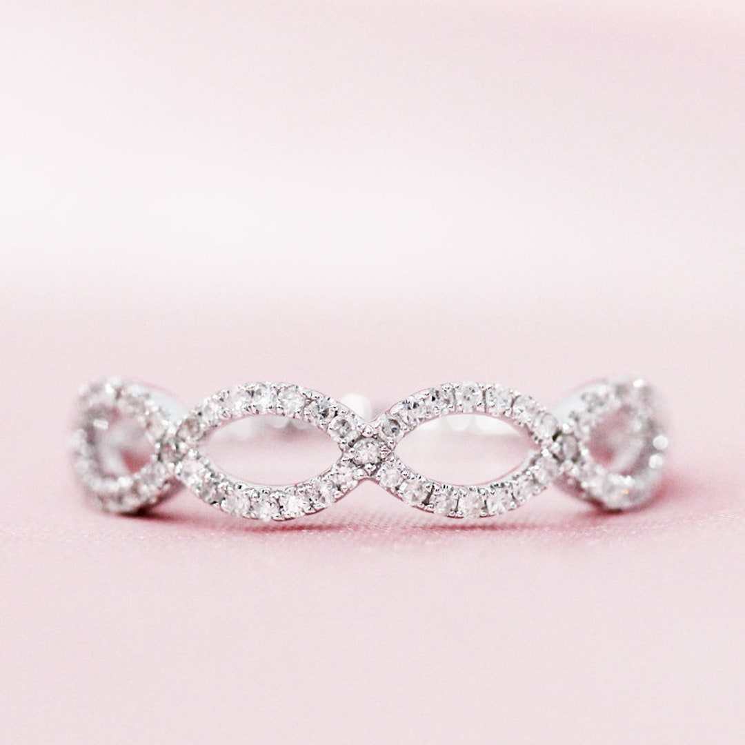 Natural Diamond Half Eternity Wedding Ring Loop Style Engagement Ring ...