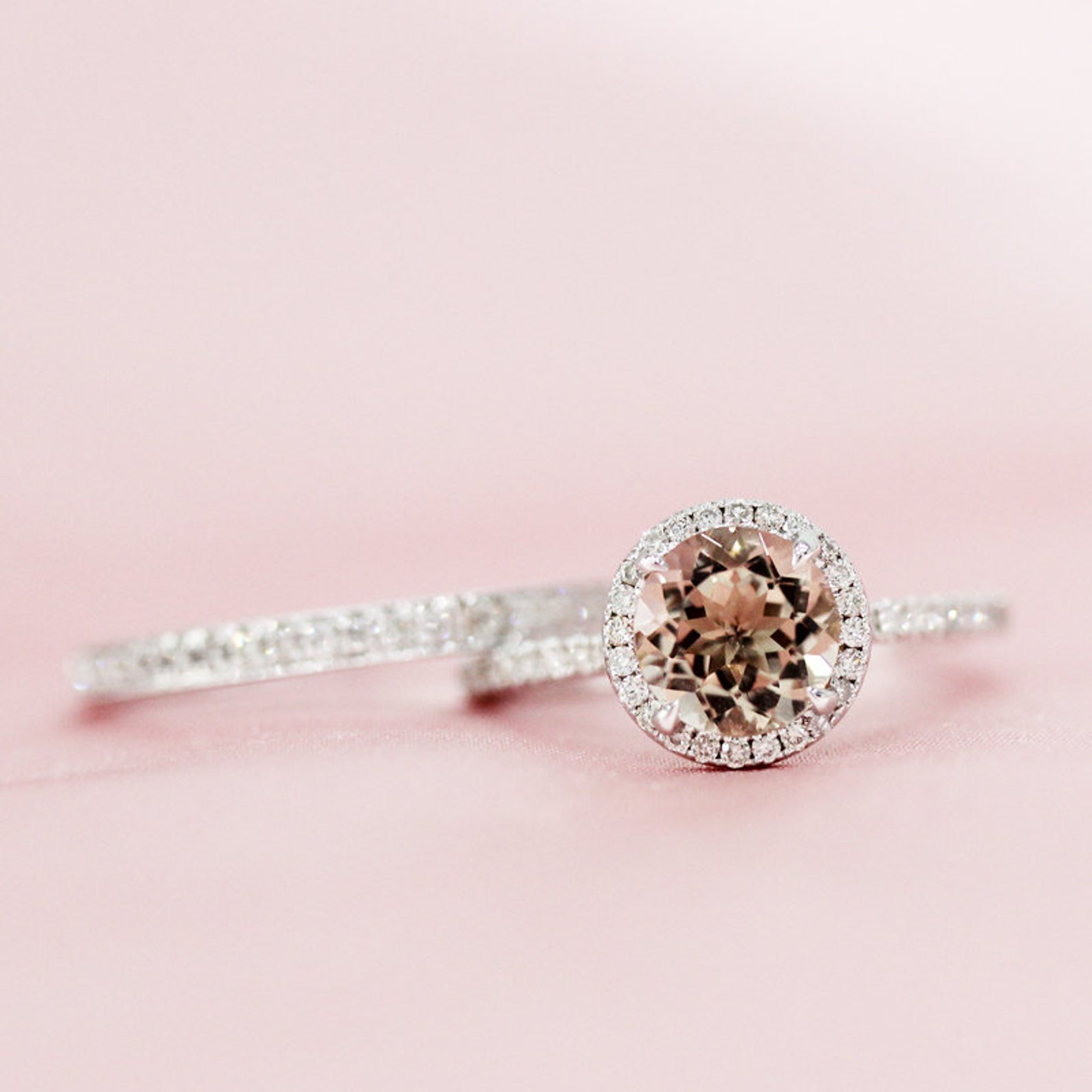 7mm Round Cut Natural Morganite Ring Set Half Eternity - Etsy