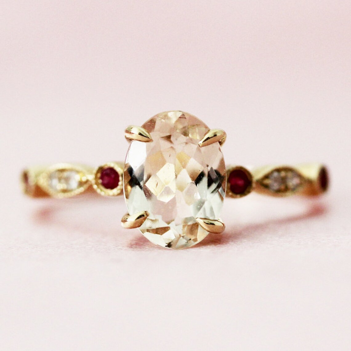 7x9mm Natural Light Pink VS Morganite Ring Solid 14K Yellow Gold ...