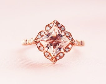 Vintage Morganite Engagement Ring Rose Gold 8mm Cushion Cut - Etsy