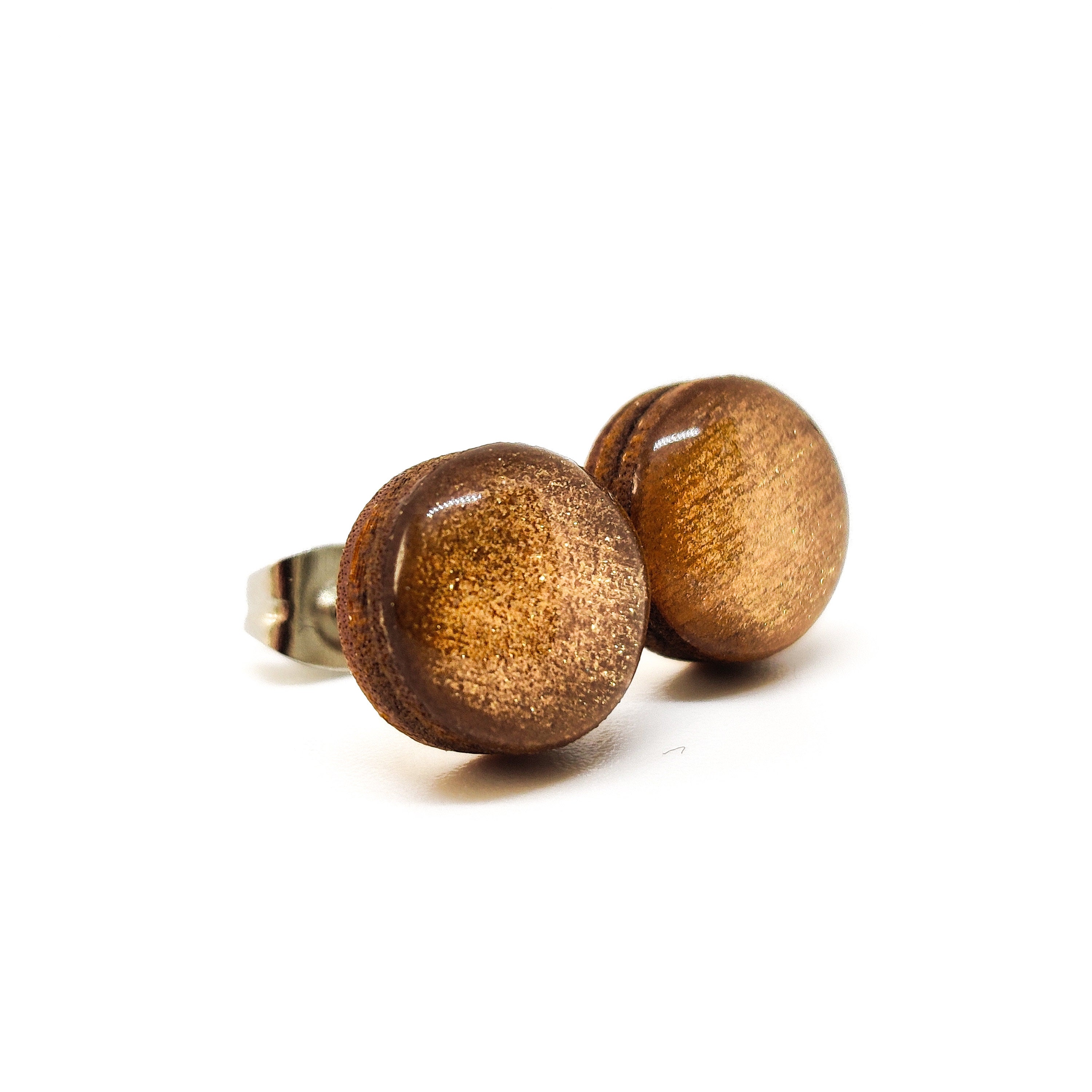 Carmel Bronze Shimmer Stud Earrings | 10 Mm Wood & Resin Earrings ...