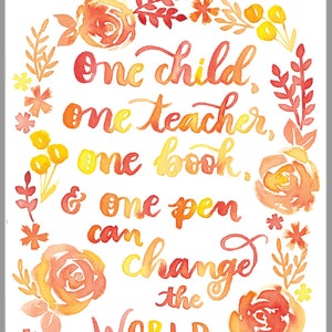 Malala Yousafzai Quote, Digital Download of Quote With Floral Wreath ...
