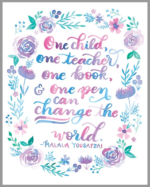 Malala Yousafzai Quote One Child One Teacher One Book & One | Etsy