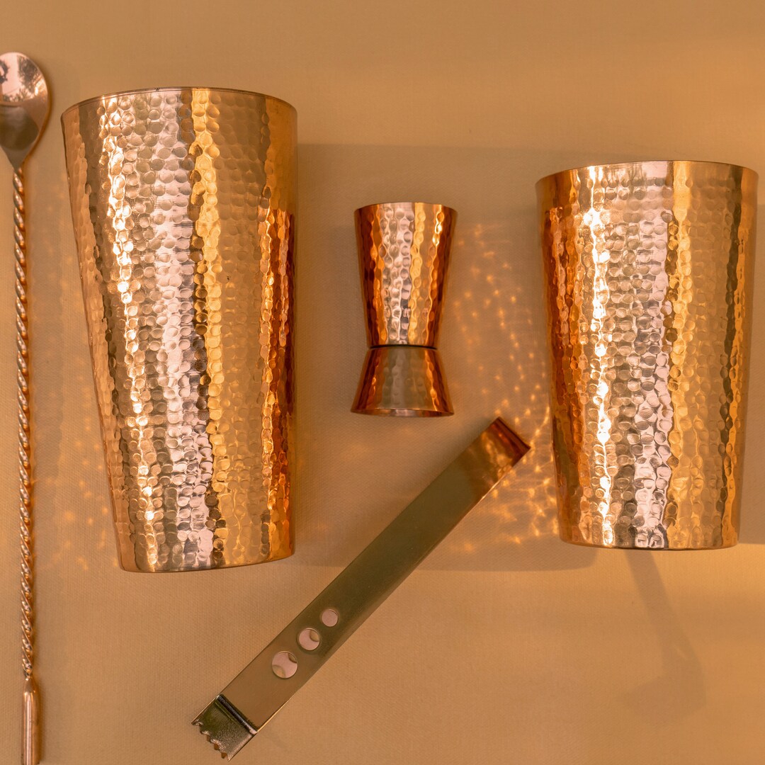 Hammered Cocktail Shaker Set With Bar Tools - Etsy