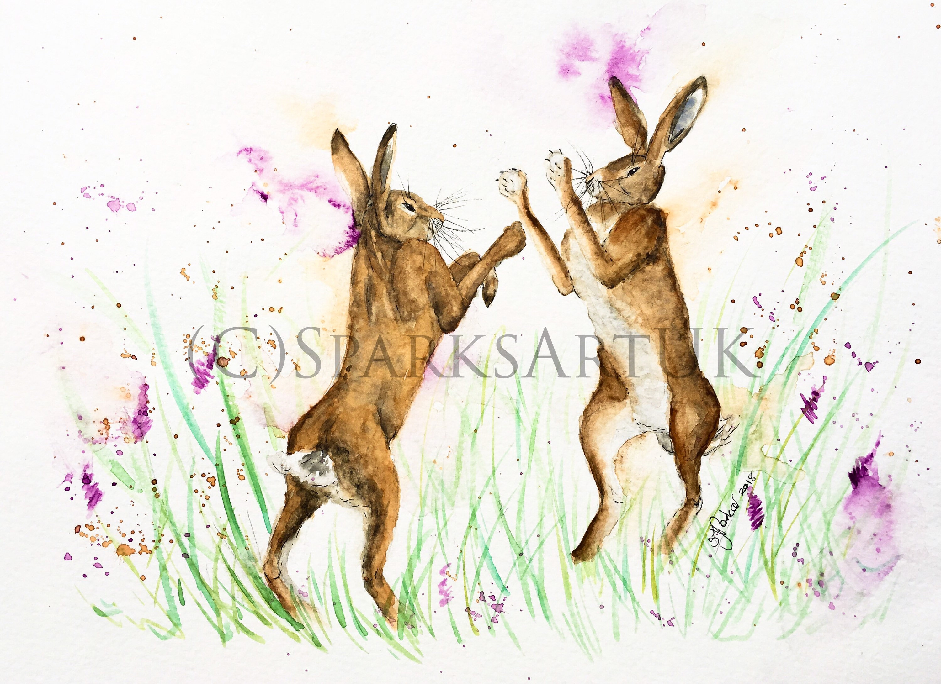 Boxing Mad March Hares - Print of Original Watercolour Painting - Etsy