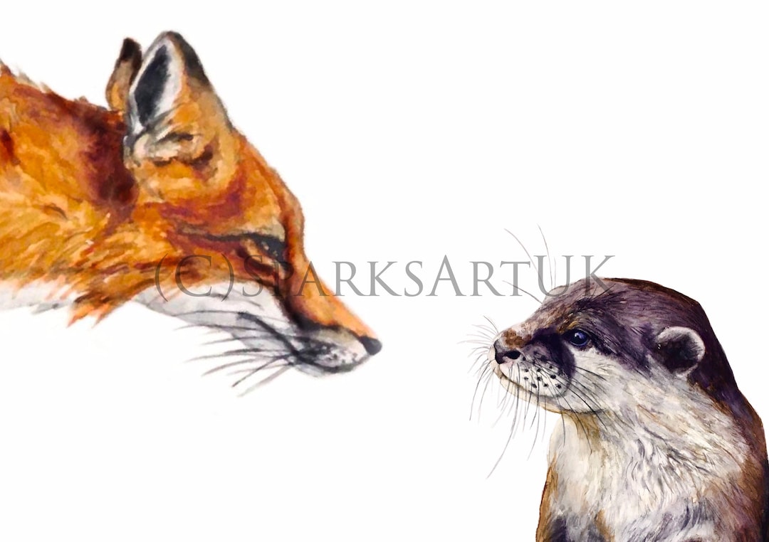 Fox and Otter Cute Fine Art Print of Original Watercolour Painting - Etsy