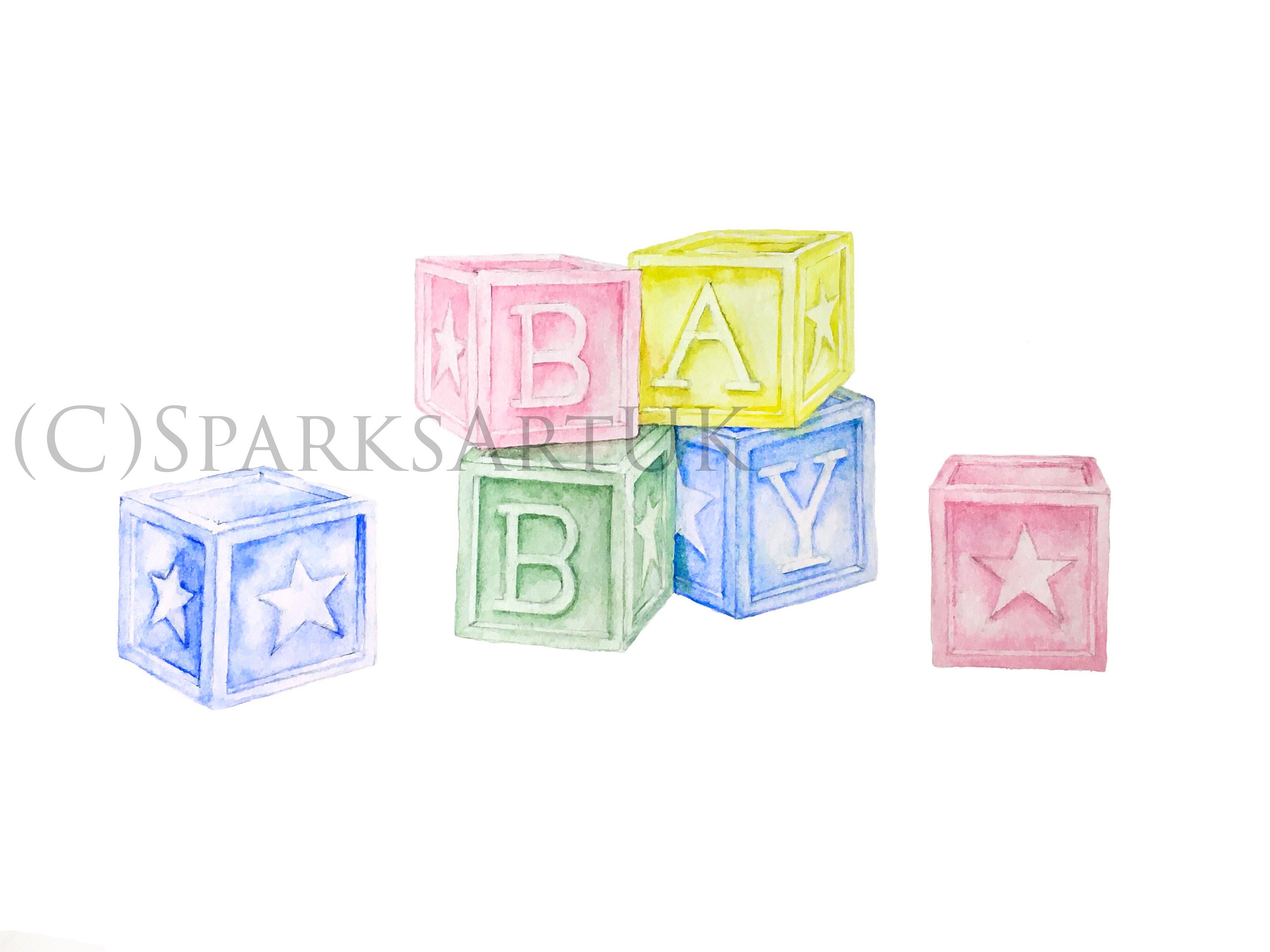 Baby Nursery Blocks - Cute Giclee Fine Art Print of Original ...