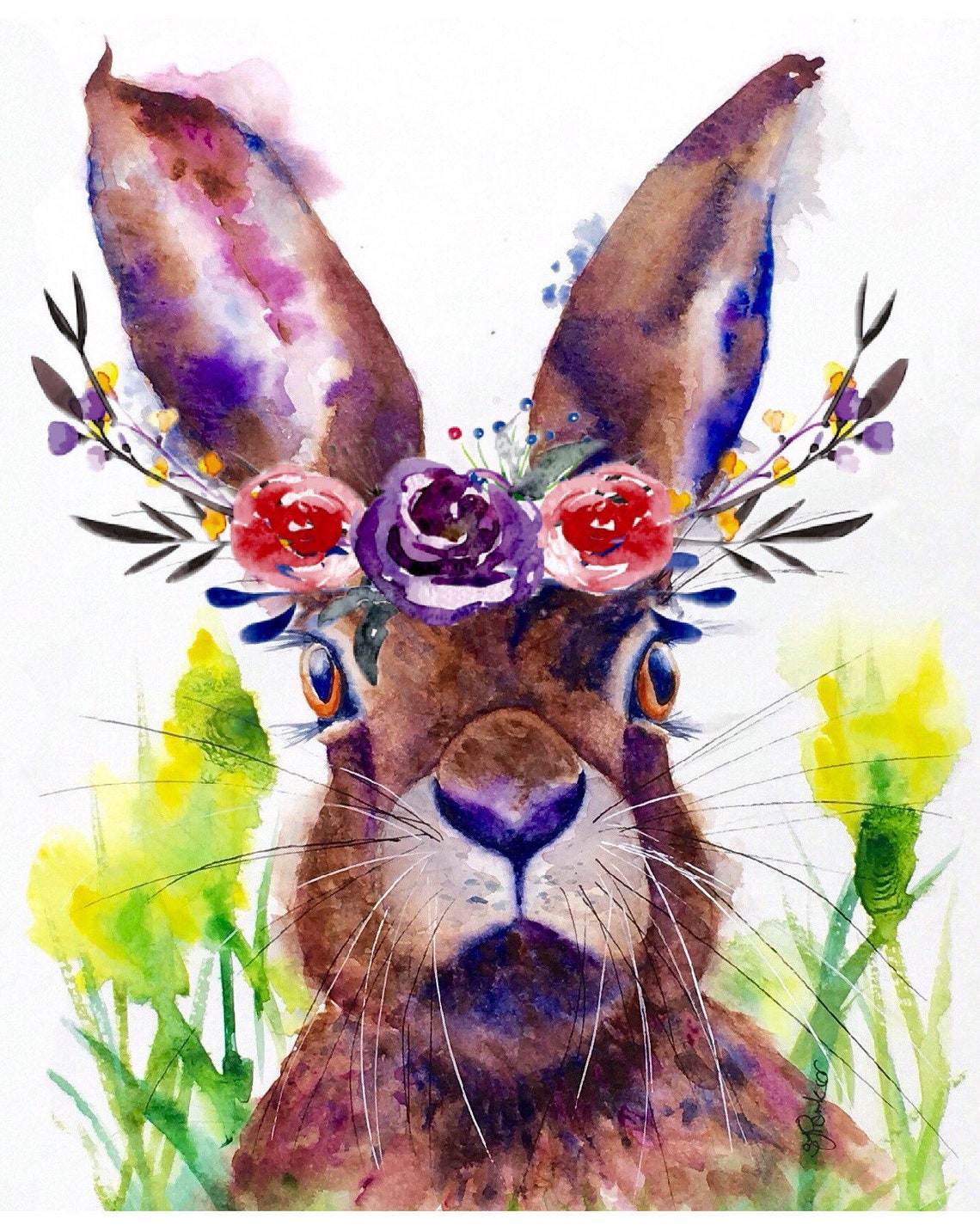 Brown Hare With Flower Crown Beautiful Giclee Fine Art Print of ...