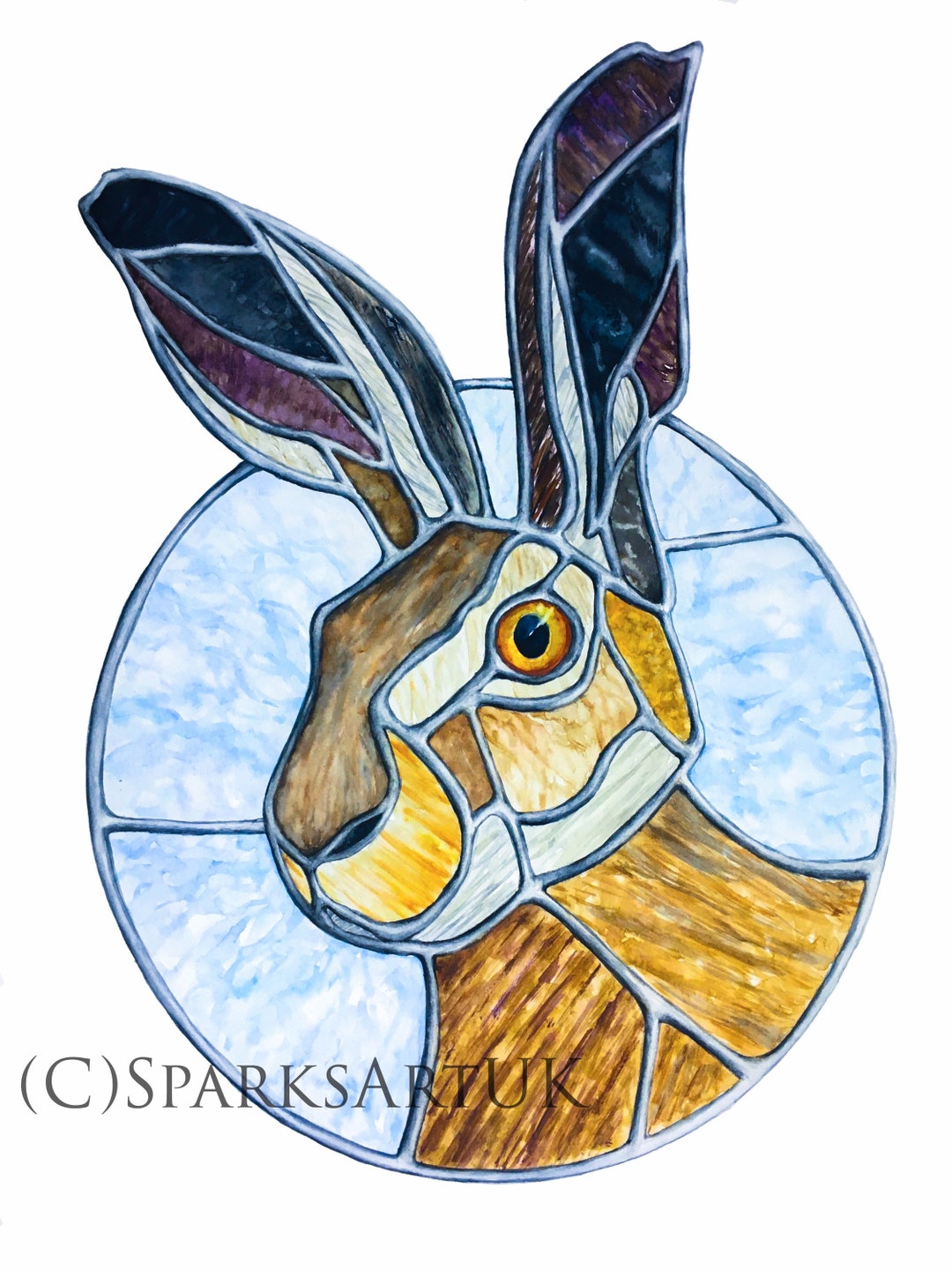 Stained Glass Effect Country Hare Fine Art Giclee Print of - Etsy UK