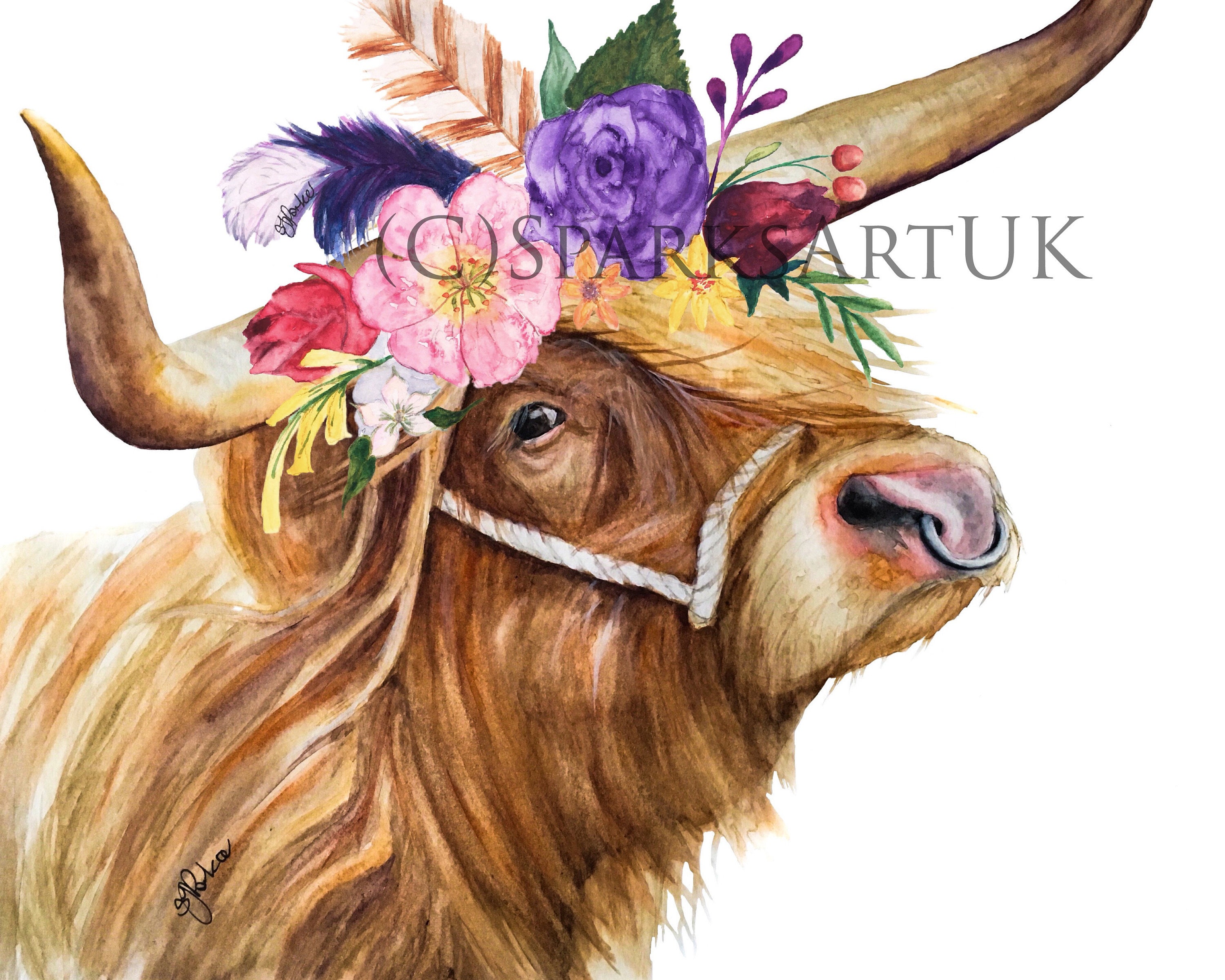Highland Bull and Flower Crown - Etsy