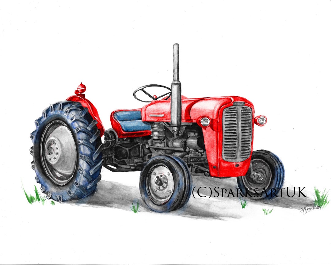 Red Vintage Massey Ferguson Tractor - Stunning Fine Art Giclee Print of ...