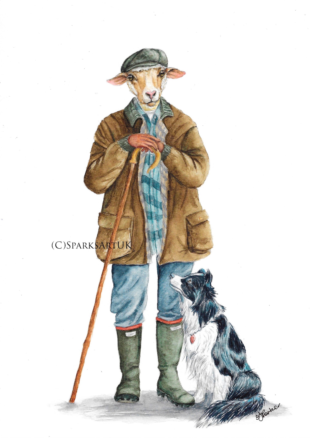 Shepherd & Sheep Dog - Beautiful Fine Art Giclee Print of Original ...