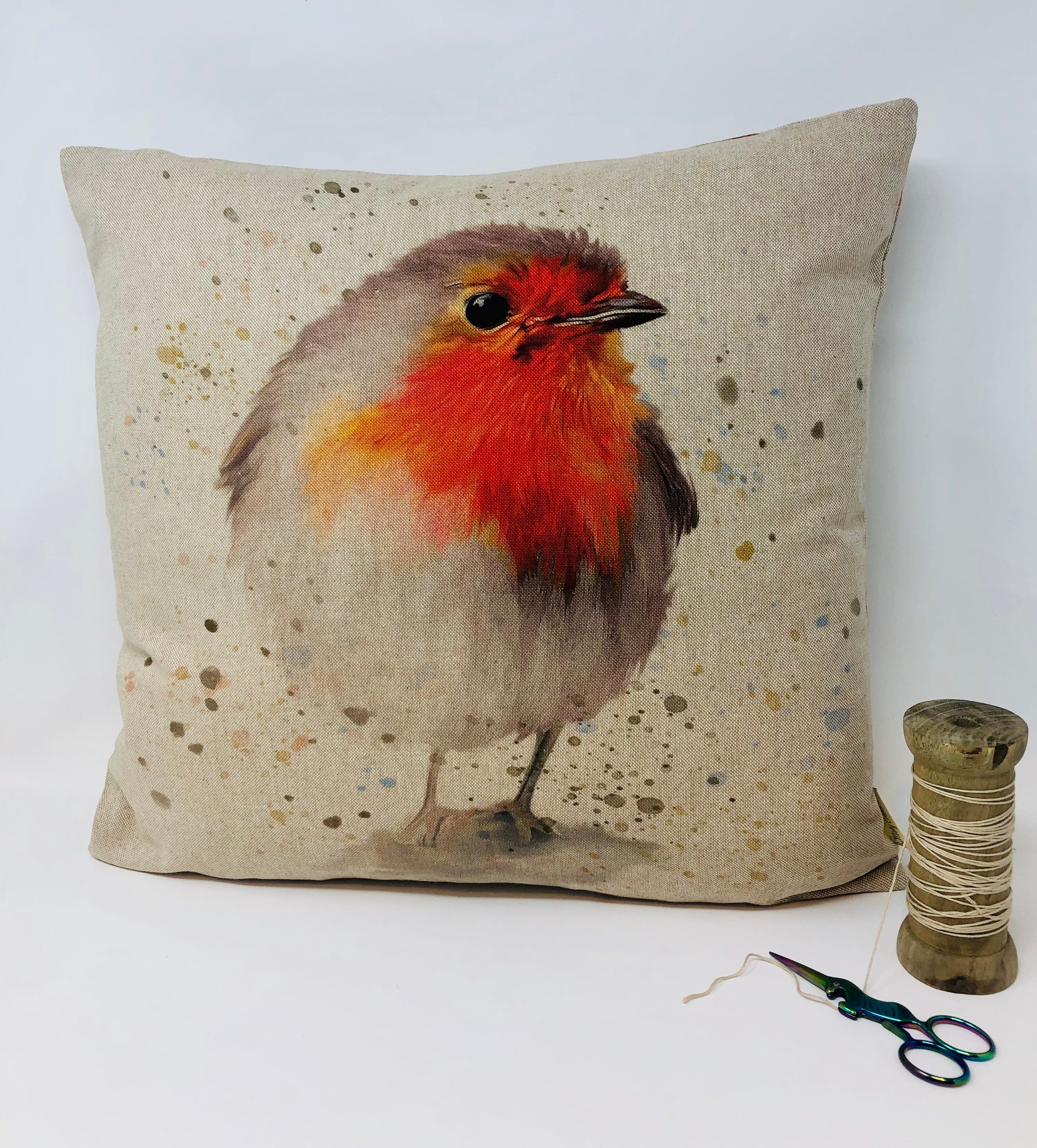 Robin Cushion Large Neutral and Red Robin Cushion Cover Duck - Etsy UK