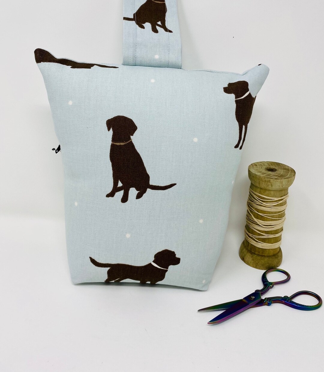 Labrador Door Stop, Brown and Duck Egg Blue Doorstop, Zipped Fabric ...