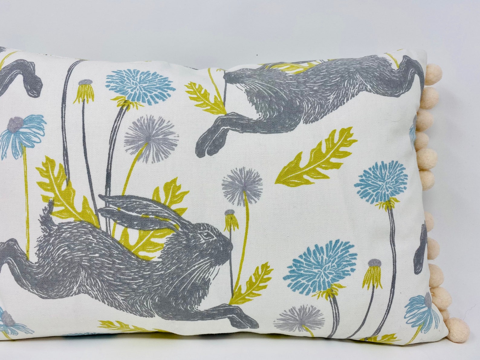 Pom Pom Hare Cushion Rabbit Cushion Cover Double Sided Pom - Etsy UK