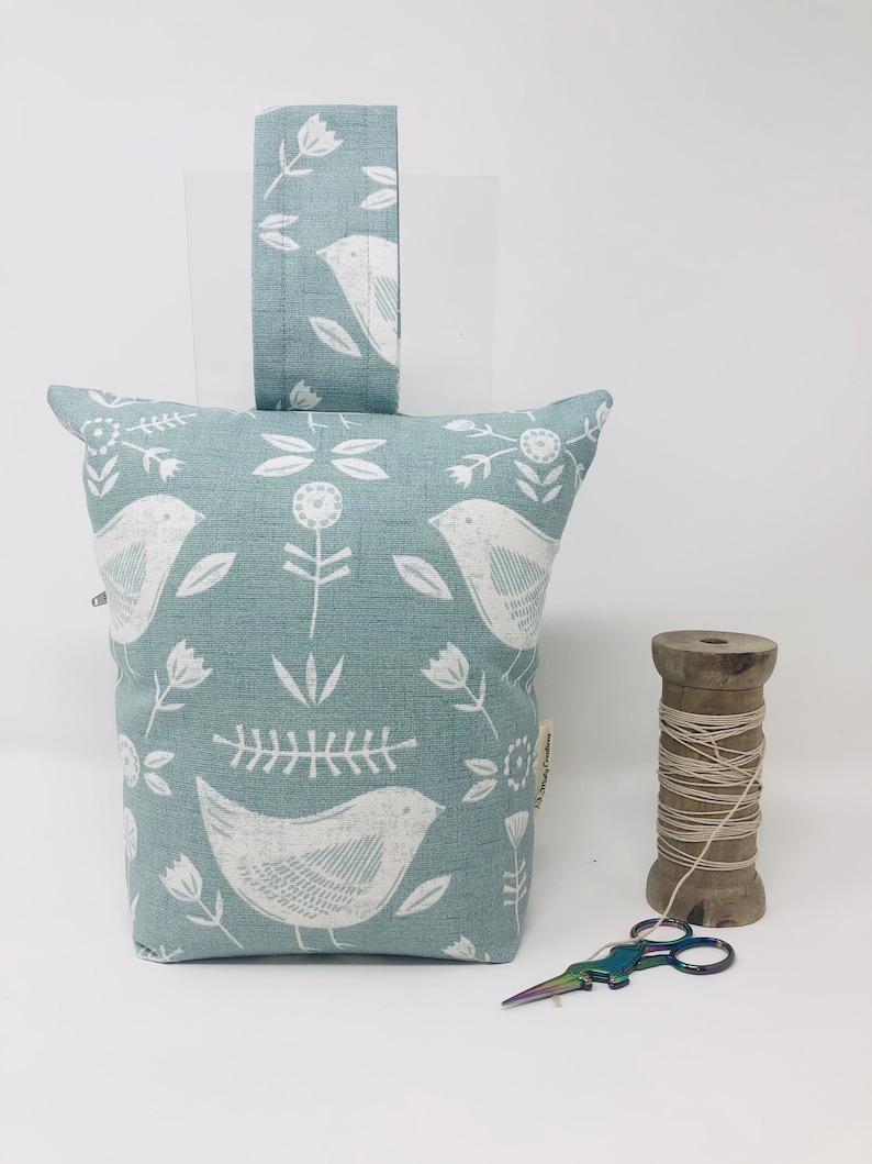 Scandi Sea Green Bird Door Stop, Bird Print, Green Heavy Cotton Fabric ...