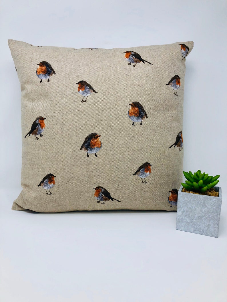 Robin Cushion Cushion Cover Neutral and Red Robin Cushion - Etsy
