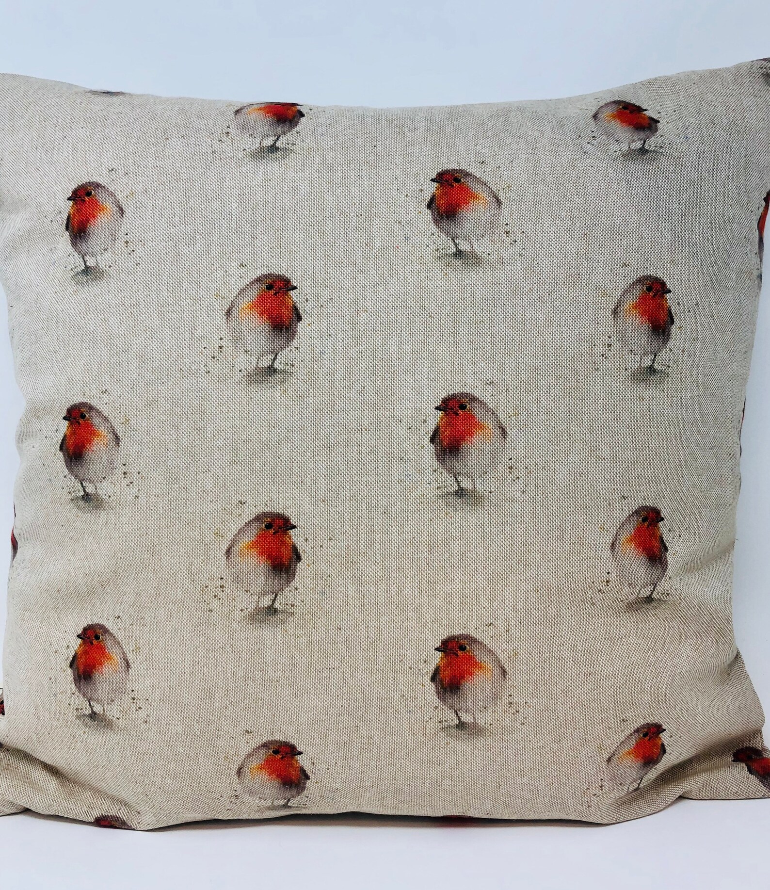 Robin Cushion Large Neutral and Red Robin Cushion Cover Duck - Etsy UK
