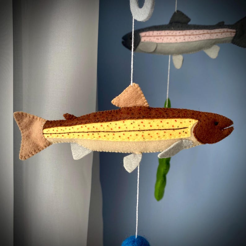 Freshwater Fish Baby Mobile - Hand-stitched Trout & Salmon - Fisherman ...