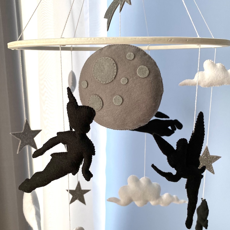 Tinkerbell and Peter Pan Nursery Mobile - Black and White Silhouette ...