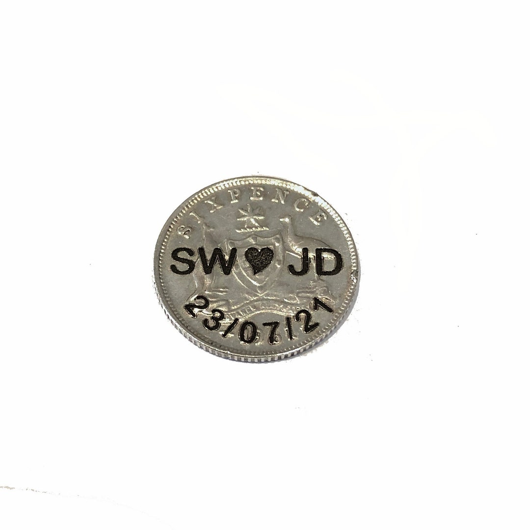 Personalised Lucky Australian Sixpence. Wedding Gift. Custom Engraved ...