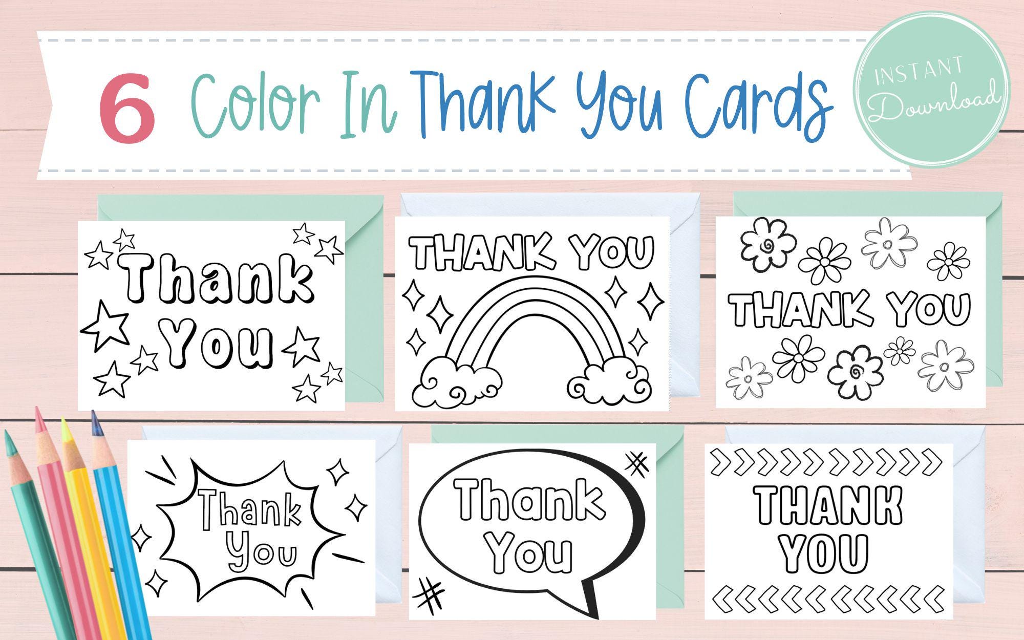 Color in Thank You Cards | Thank You Printable | Thank You Card Bundle ...