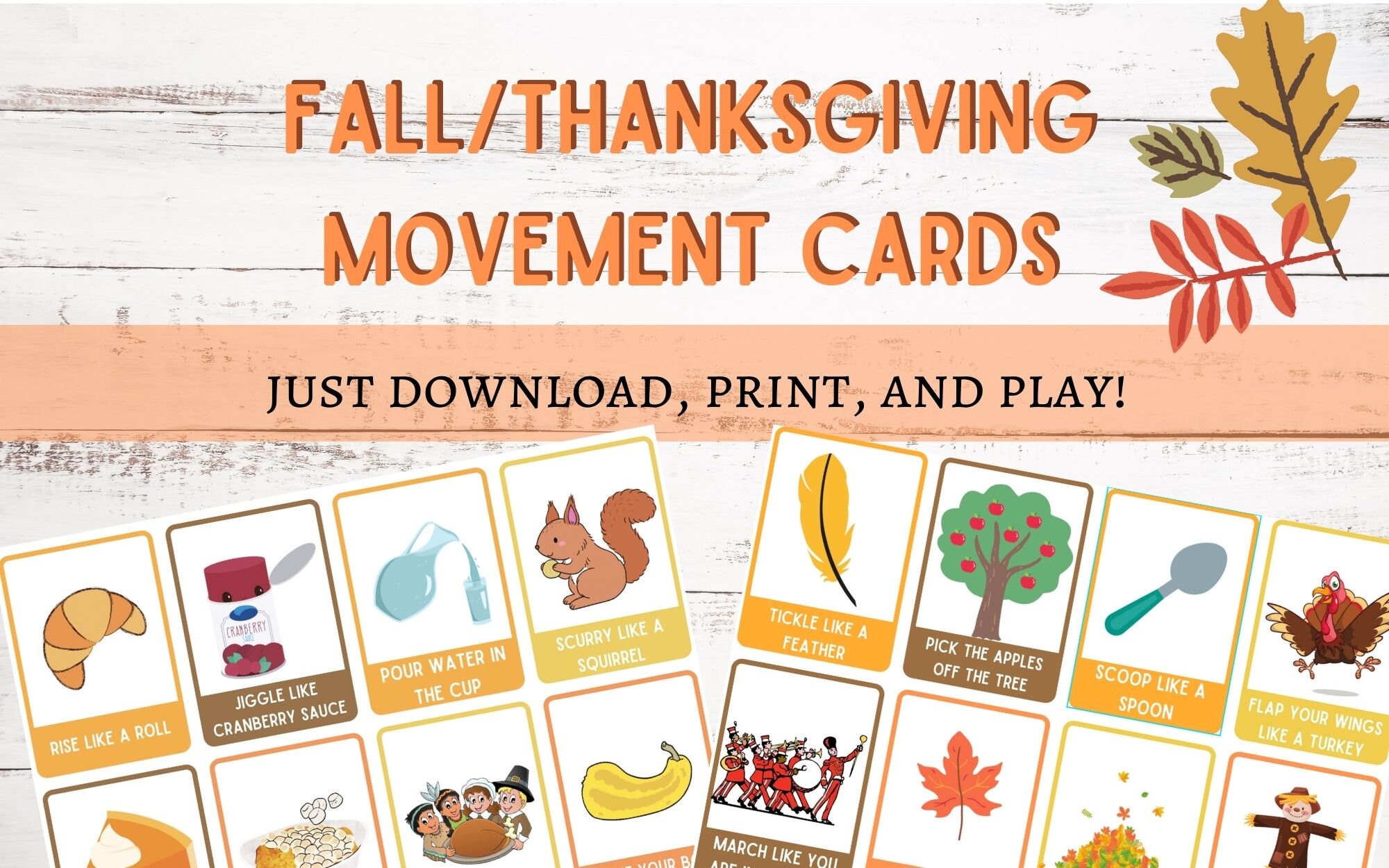 Fall/thanksgiving Movement Cards for Kids - Etsy