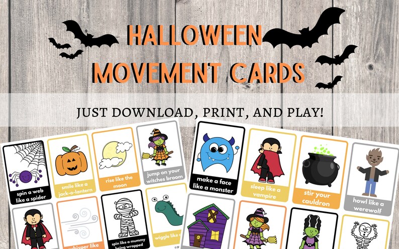 Halloween Movement Cards for Kids - Etsy