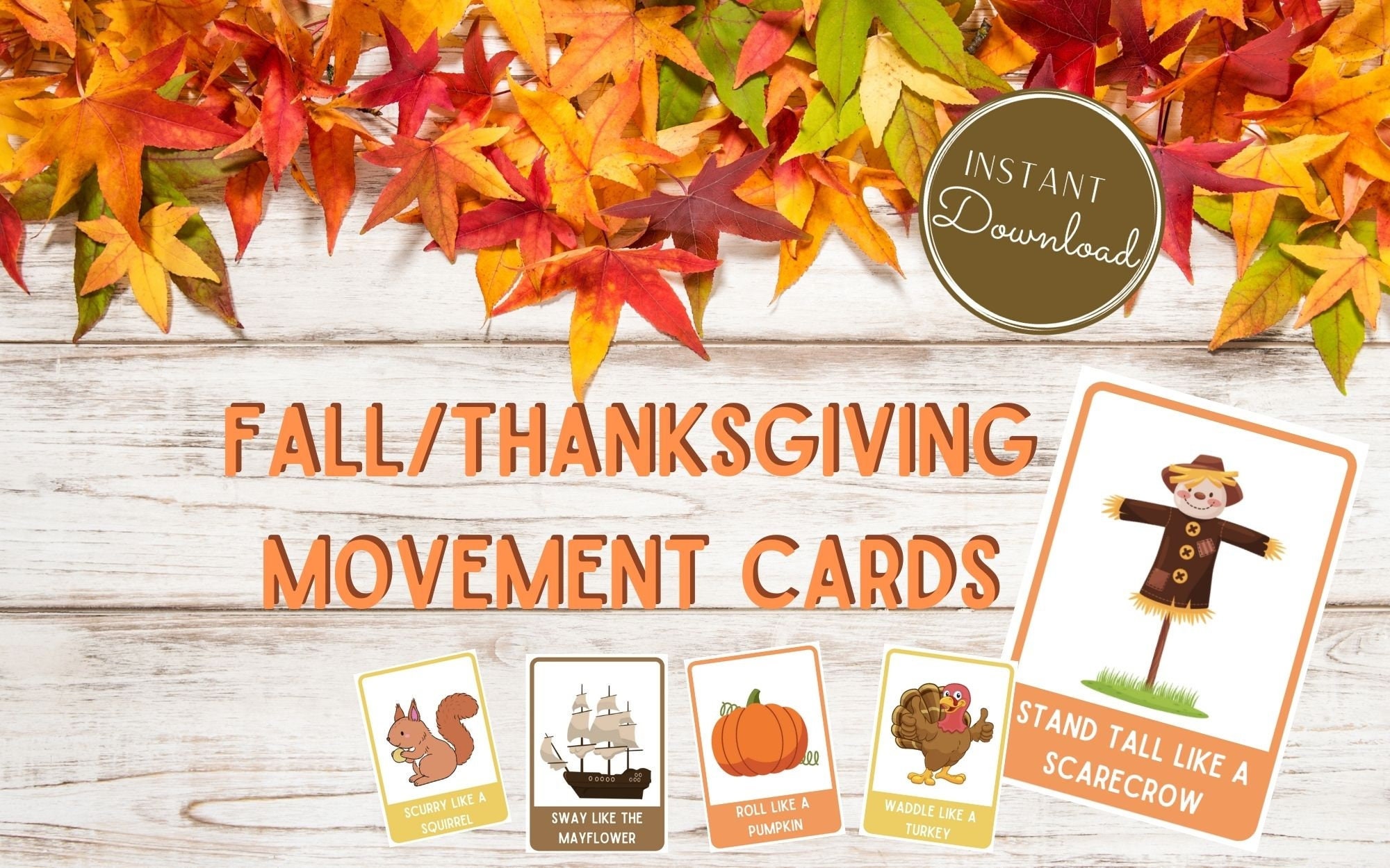 Fall/thanksgiving Movement Cards for Kids - Etsy