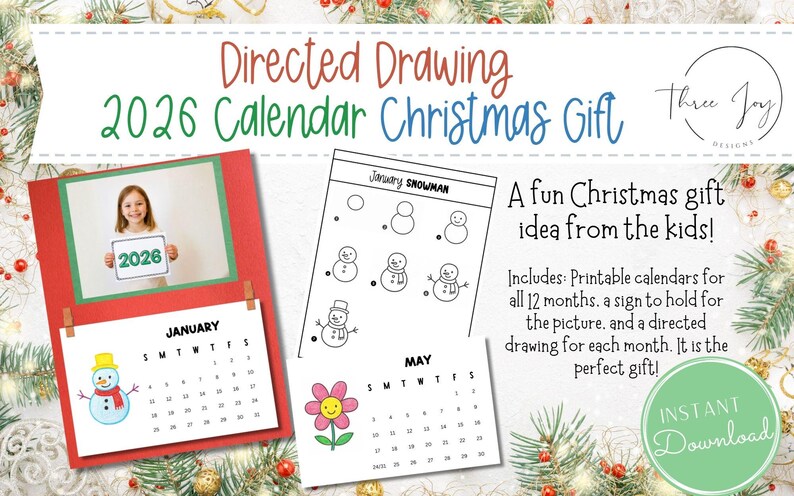 2026 Kids Calendar Craft | Printable Directed Drawing Calendar | DIY ...