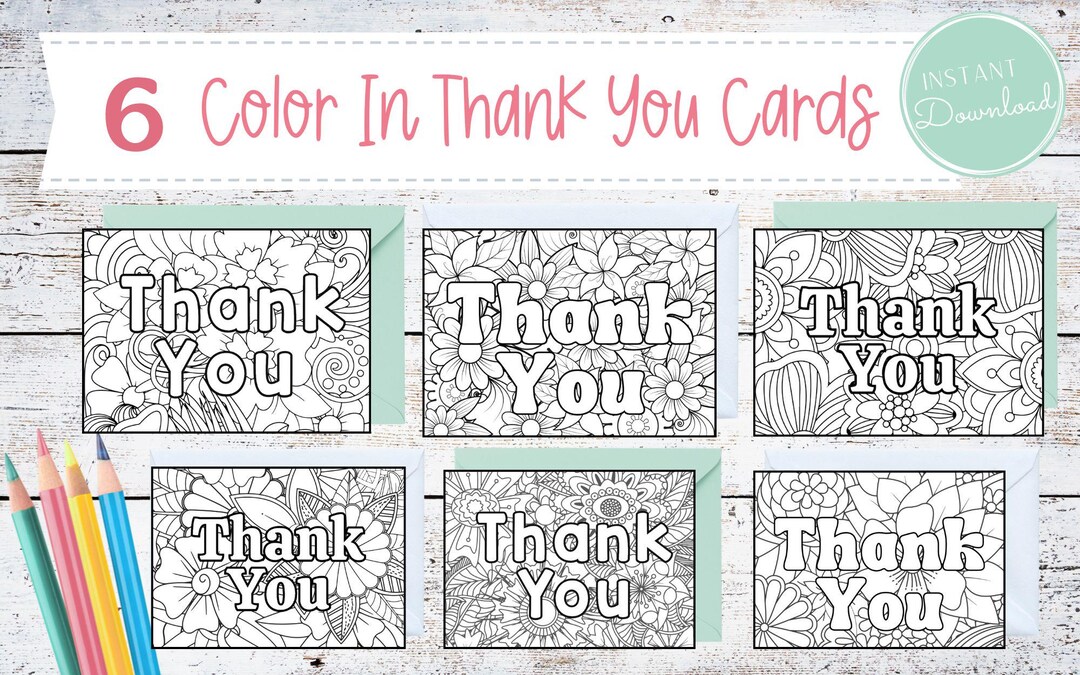 Color in Floral Thank You Cards | Thank You Printable | Thank You Card ...