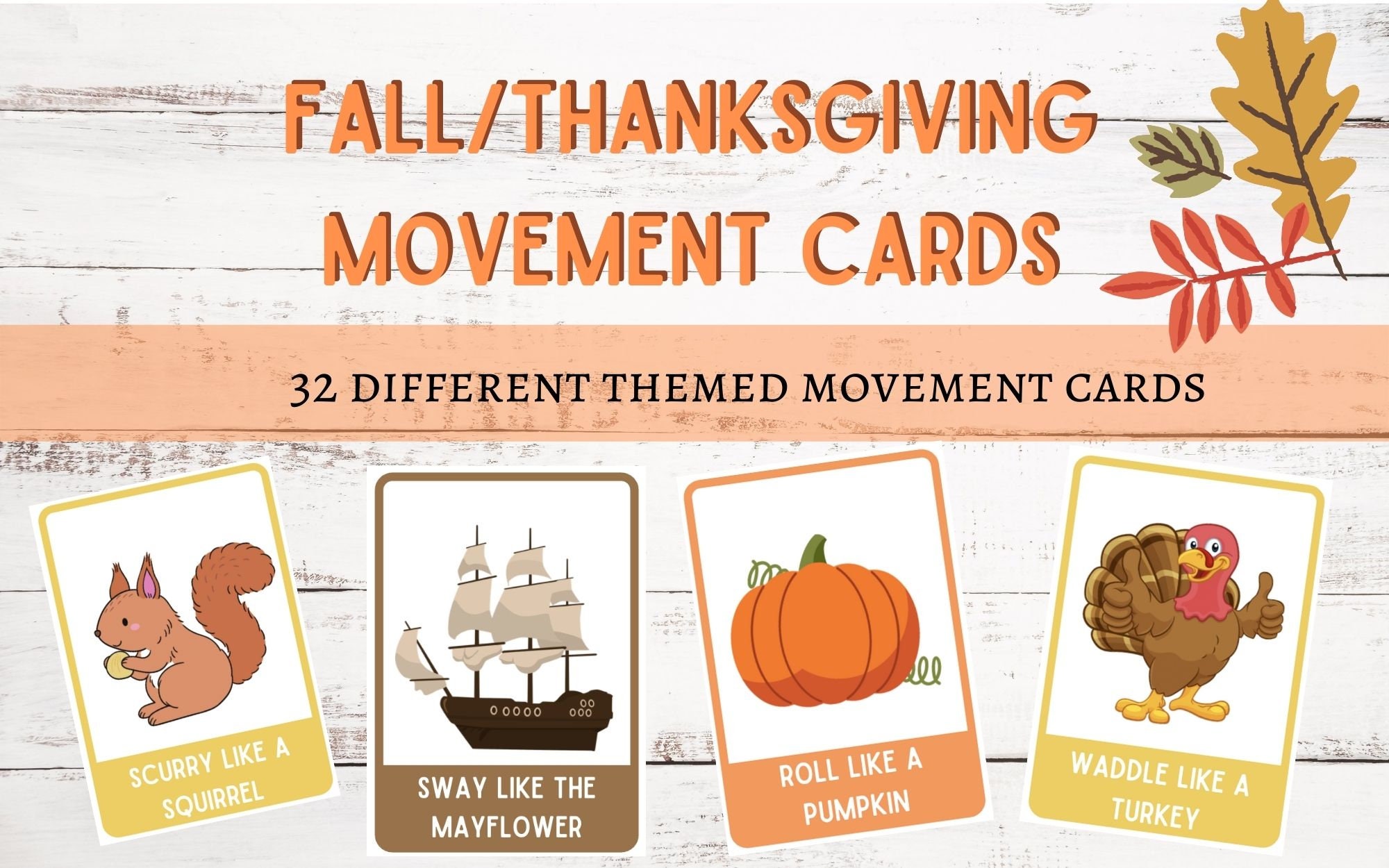 Fall/thanksgiving Movement Cards for Kids - Etsy